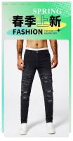 China Distressed Black Mid Waist Urban Fashion wholesale skinny jeans mens Slight Stretch Regular Custom (Y228) for sale