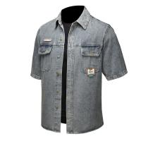 China Blue Summer Solid Color mens wholesale dress shirts Short Sleeve Urban Fashion Custom (CS566) for sale