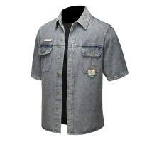 China Blue Summer Solid Color mens wholesale dress shirts Short Sleeve Urban Fashion Custom (CS566) for sale