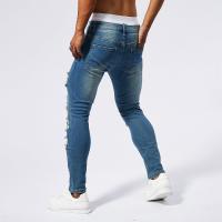 China Blue Mid Waist Regular Fit wholesale skinny jeans mens Urban Fashion Vintage Washed Knit Custom (TM224) for sale