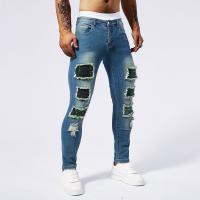 China Blue Mid Waist Regular Fit wholesale skinny jeans mens Urban Fashion Vintage Washed Knit Custom (TM224) for sale