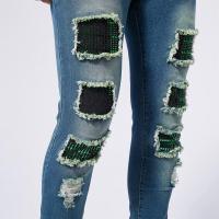 China Blue Mid Waist Regular Fit wholesale skinny jeans mens Urban Fashion Vintage Washed Knit Custom (TM224) for sale