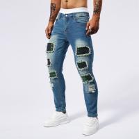 China Blue Mid Waist Regular Fit wholesale skinny jeans mens Urban Fashion Vintage Washed Knit Custom (TM224) for sale