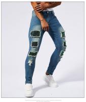 China Blue Mid Waist Regular Fit wholesale skinny jeans mens Urban Fashion Vintage Washed Knit Custom (TM224) for sale