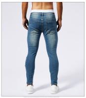 China Blue Mid Waist Regular Fit wholesale skinny jeans mens Urban Fashion Vintage Washed Knit Custom (TM224) for sale