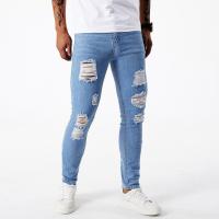 China Mid Waist Light Blue Youth Trend wholesale skinny jeans mens Daily Outdoor Slight Stretch Custom (T231) for sale