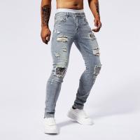 China Mid Waist Light Blue Distressed wholesale skinny jeans mens Regular Fit High Stretch Custom (Y230) for sale