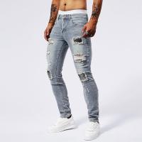 China Mid Waist Light Blue Distressed wholesale skinny jeans mens Regular Fit High Stretch Custom (Y230) for sale