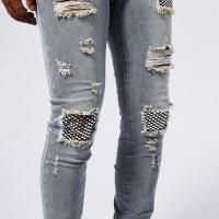 China Mid Waist Light Blue Distressed wholesale skinny jeans mens Regular Fit High Stretch Custom (Y230) for sale