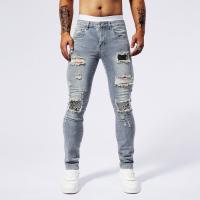 China Mid Waist Light Blue Distressed wholesale skinny jeans mens Regular Fit High Stretch Custom (Y230) for sale