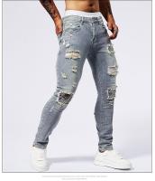 China Mid Waist Light Blue Distressed wholesale skinny jeans mens Regular Fit High Stretch Custom (Y230) for sale
