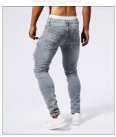 China Mid Waist Light Blue Distressed wholesale skinny jeans mens Regular Fit High Stretch Custom (Y230) for sale