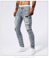 China Mid Waist Light Blue Distressed wholesale skinny jeans mens Regular Fit High Stretch Custom (Y230) for sale