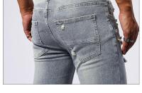 China Mid Waist Light Blue Distressed wholesale skinny jeans mens Regular Fit High Stretch Custom (Y230) for sale