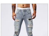 China Mid Waist Light Blue Distressed wholesale skinny jeans mens Regular Fit High Stretch Custom (Y230) for sale