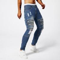 China Distressed Blue Mid Waist Youth Trend wholesale skinny jeans mens Outdoor Daily Slight Stretch Custom (Y229) for sale