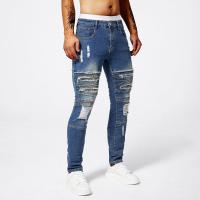 China Distressed Blue Mid Waist Youth Trend wholesale skinny jeans mens Outdoor Daily Slight Stretch Custom (Y229) for sale