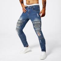 China Distressed Blue Mid Waist Youth Trend wholesale skinny jeans mens Outdoor Daily Slight Stretch Custom (Y229) for sale