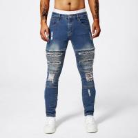 China Distressed Blue Mid Waist Youth Trend wholesale skinny jeans mens Outdoor Daily Slight Stretch Custom (Y229) for sale