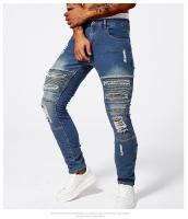 China Distressed Blue Mid Waist Youth Trend wholesale skinny jeans mens Outdoor Daily Slight Stretch Custom (Y229) for sale