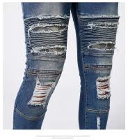 China Distressed Blue Mid Waist Youth Trend wholesale skinny jeans mens Outdoor Daily Slight Stretch Custom (Y229) for sale