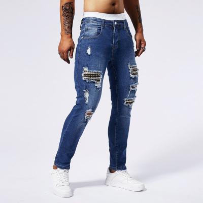 China Mid Waist Blue Mid Waist Distressed wholesale skinny jeans mens Regular Fit High Stretch Custom (TM223) for sale