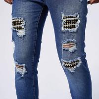 China Mid Waist Blue Mid Waist Distressed wholesale skinny jeans mens Regular Fit High Stretch Custom (TM223) for sale