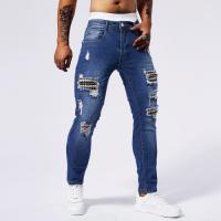 China Mid Waist Blue Mid Waist Distressed wholesale skinny jeans mens Regular Fit High Stretch Custom (TM223) for sale