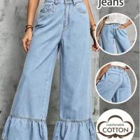 China Blue Washed Casual wide leg track pants Pleated High Waist Custom (927) for sale