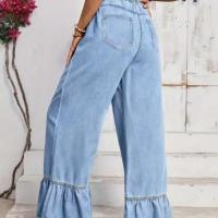 China Blue Washed Casual wide leg track pants Pleated High Waist Custom (927) for sale
