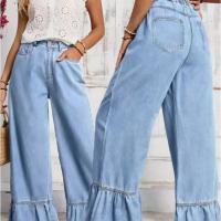 China Blue Washed Casual wide leg track pants Pleated High Waist Custom (927) for sale