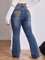 China Blue Cotton Casual wide leg track pants High Waist Embroidered Custom (834) for sale