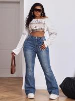 China Blue Cotton Casual wide leg track pants High Waist Embroidered Custom (834) for sale