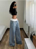 China Regular Blue Cotton Casual wide leg track pants High Waist Autumn 2026 Custom (926) for sale