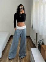 China Regular Blue Cotton Casual wide leg track pants High Waist Autumn 2026 Custom (926) for sale