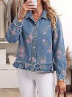 China Blue Warm Outdoor wholesale denim jackets suppliers Ribbed Cuff Long Sleeve Custom (99912) for sale