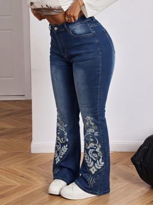 China Loose Fit Blue Cotton Casual wide leg track pants High Waist Embroidered Custom (830) for sale