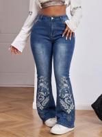 China Loose Fit Blue Cotton Casual wide leg track pants High Waist Embroidered Custom (830) for sale
