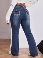China Loose Fit Blue Cotton Casual wide leg track pants High Waist Embroidered Custom (830) for sale