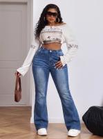 China Cotton Outdoor Light Blue wide leg track pants High Waist Embroidered Custom (828-2) for sale