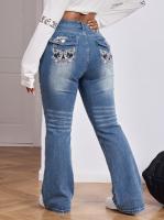 China Cotton Outdoor Light Blue wide leg track pants High Waist Embroidered Custom (828-2) for sale