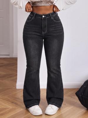 China Black Cotton Casual wide leg track pants High Waist Embroidered Custom (828-1) for sale
