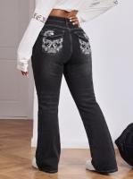 China Black Cotton Casual wide leg track pants High Waist Embroidered Custom (828-1) for sale