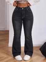 China Black Cotton Casual wide leg track pants High Waist Embroidered Custom (828-1) for sale