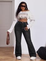 China Black Cotton Casual wide leg track pants High Waist Embroidered Custom (828-1) for sale