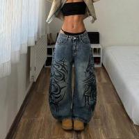 China #8040 Blue Cotton Casual wholesale denim jeans for Embroidered Carrot Pant Custom (9970-1) for sale