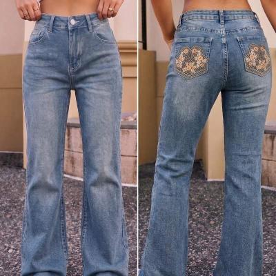 China Regular Slim Fit Blue Cotton Casual wholesale denim jeans for Embroidered Autumn 2026 Custom (9964) for sale