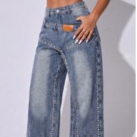 China Cotton Casual Beading wholesale denim jeans for Light Blue Breathable Custom (9963-3) for sale