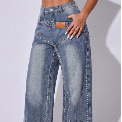 China Cotton Casual Beading wholesale denim jeans for Light Blue Breathable Custom (9963-3) for sale