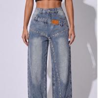 China Cotton Casual Beading wholesale denim jeans for Light Blue Breathable Custom (9963-3) for sale